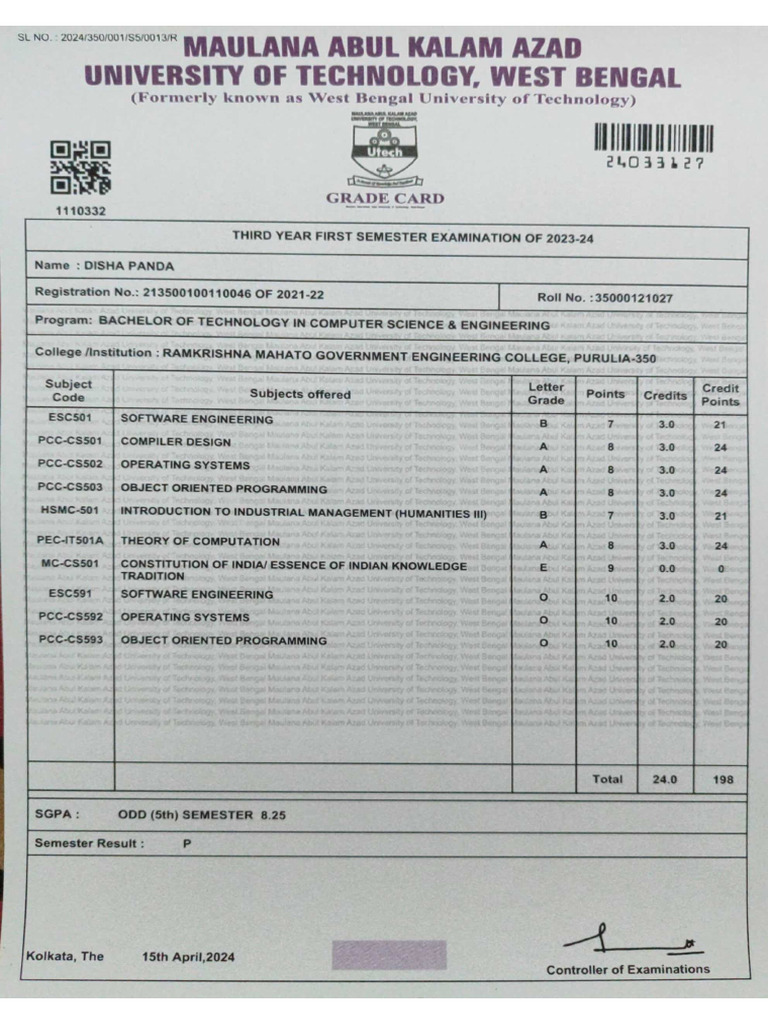 3rd Year Marksheet | PDF