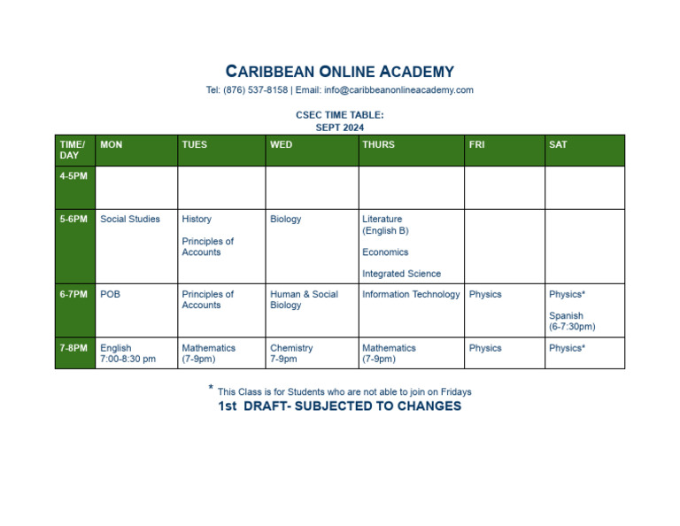 COA CSEC Time Table-Sept 2024-2 (1) | PDF