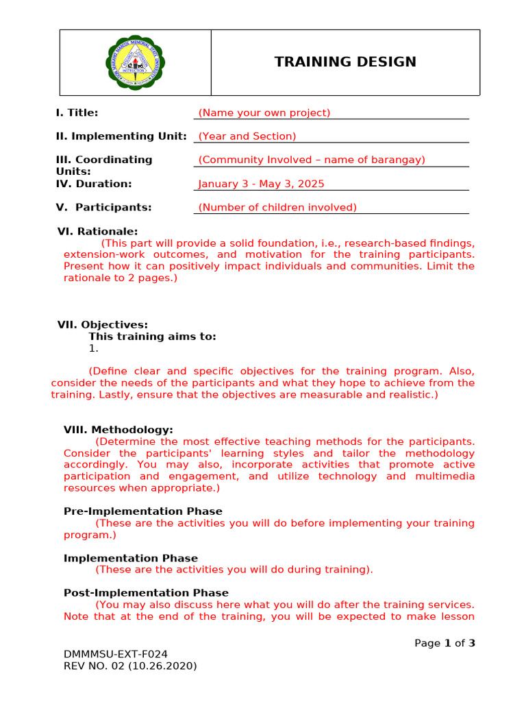 Training Design Format NSTP LTS 2 | PDF | Methodology | Behavior Modification