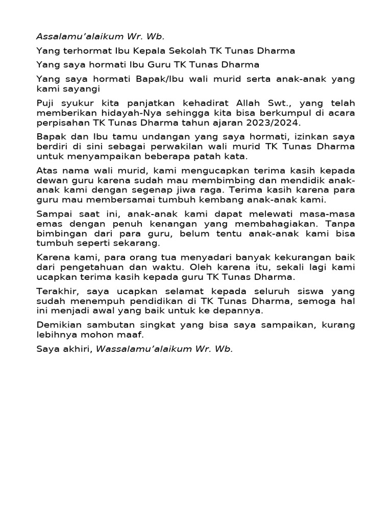 Pidato Sambutan Wali Murid | PDF