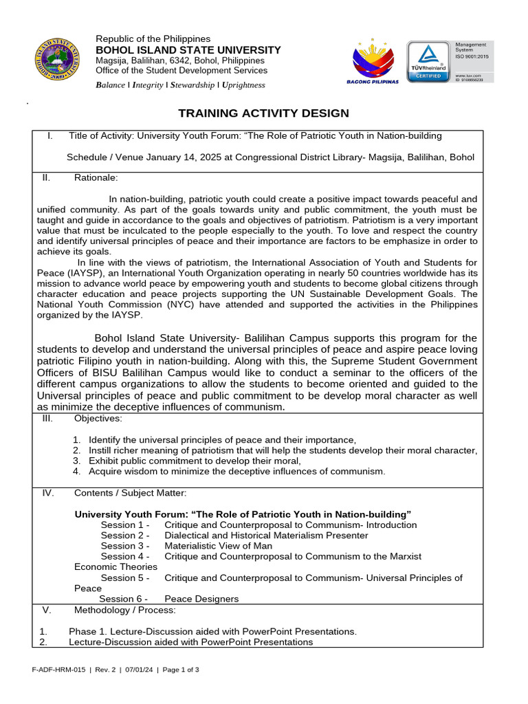 Youth Forum Activity Design | PDF | Peace | Economies