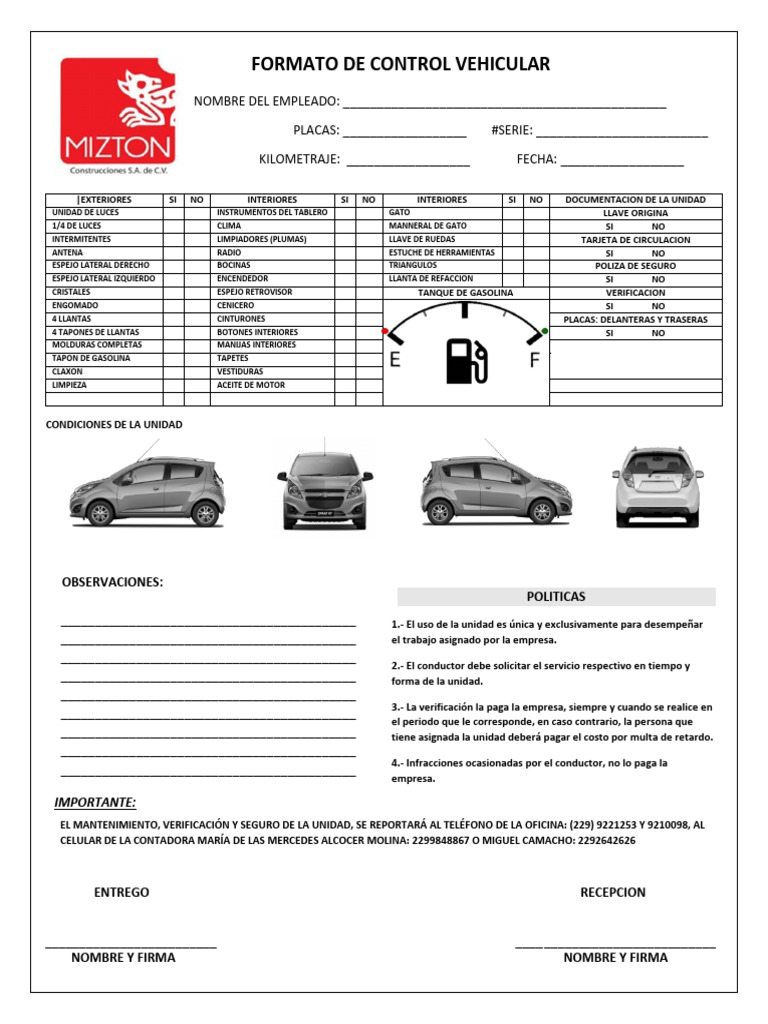 Formato de Control Entrega Vehiculo | PDF | Fabricantes de automóviles ...