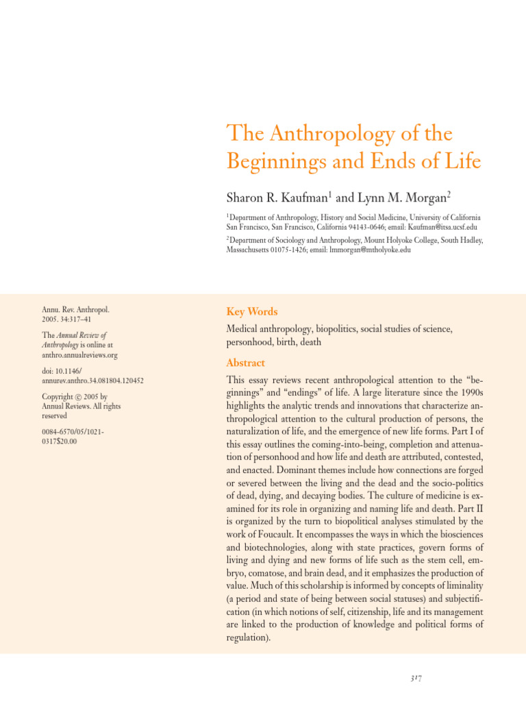 2005. annual review of anthropology. anthropology in beguinins and end of life | PDF | Anthropology