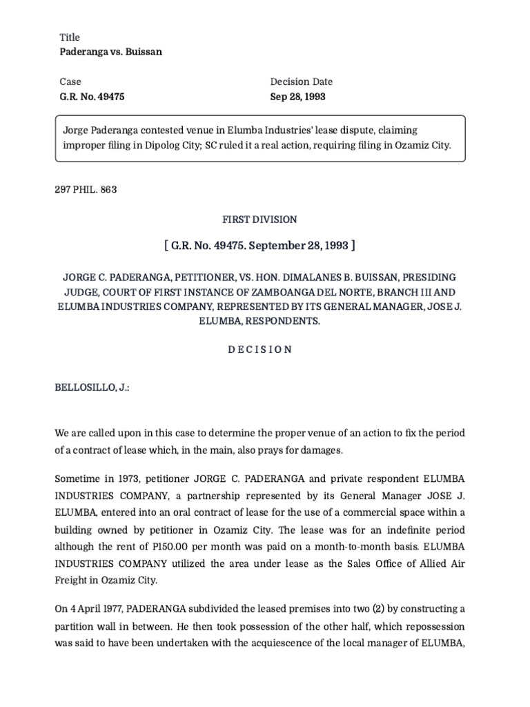 Paderanga vs. Buissan | PDF | In Rem Jurisdiction | Lawsuit