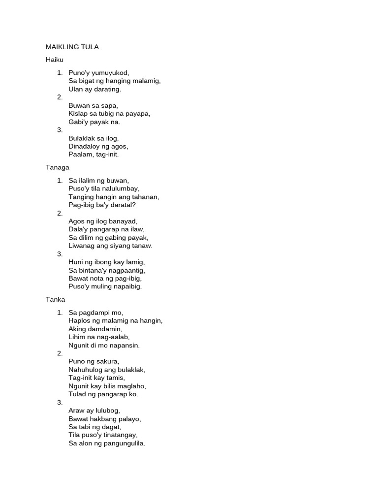 MAIKLING TULA DADAN | PDF