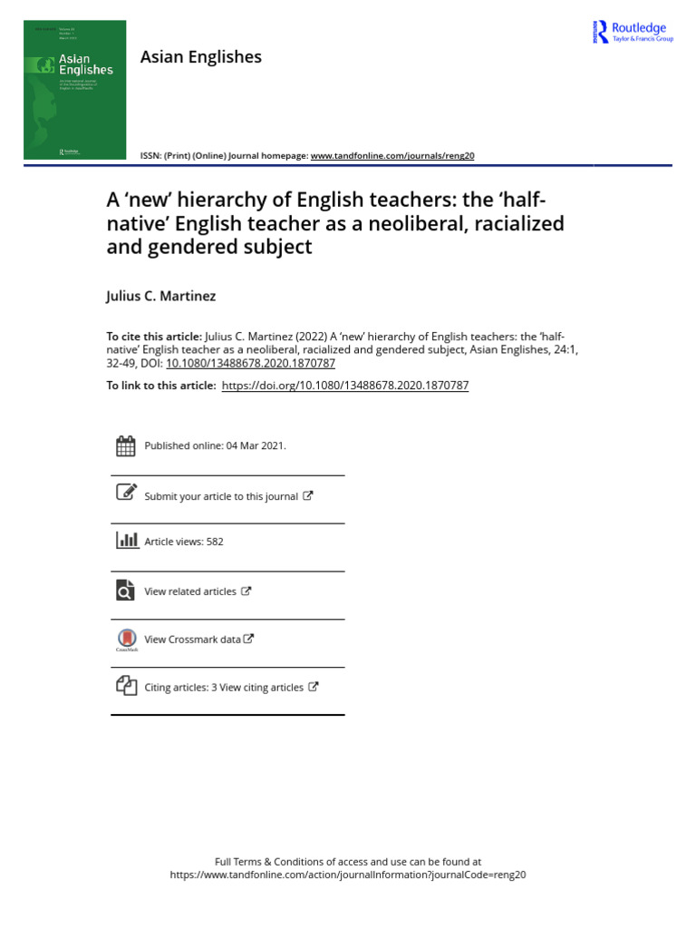 A New Hierarchy of English Teachers The Half-Native English Teacher As ...