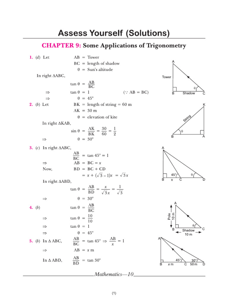 Cbse Cl10 Together With Maths Standard Solutions To Assess Yourself CH 9 | PDF