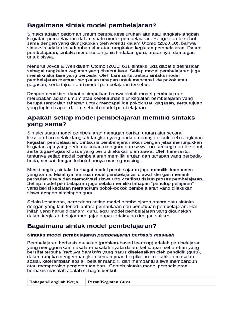 Sintak Model Pembelajaran | PDF