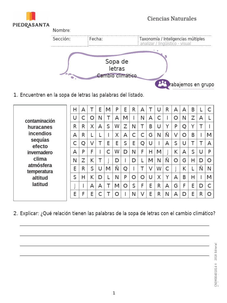 Actividades sobre Cambio Climático 3º Primaria | PDF | Clima | Cambio ...