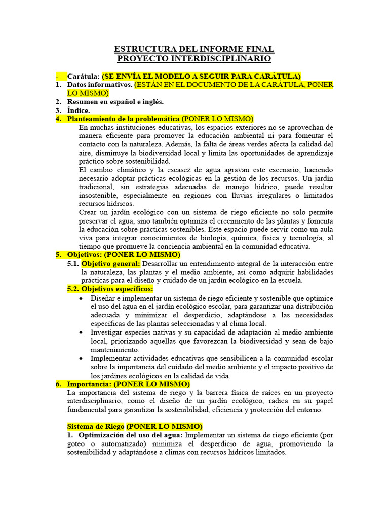 Estructura Del Informe Final | PDF | Sustentabilidad | Riego