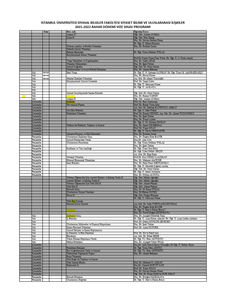Sbui Vize Sinav Programi 2022 Bahar | PDF