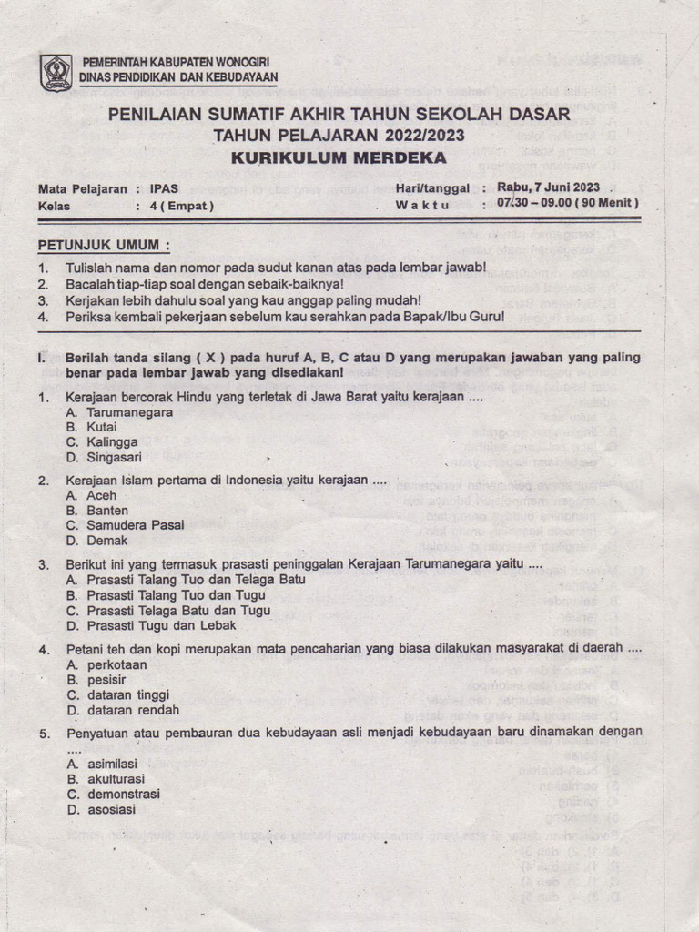 Psat - Kelas 4 - Ipas | PDF