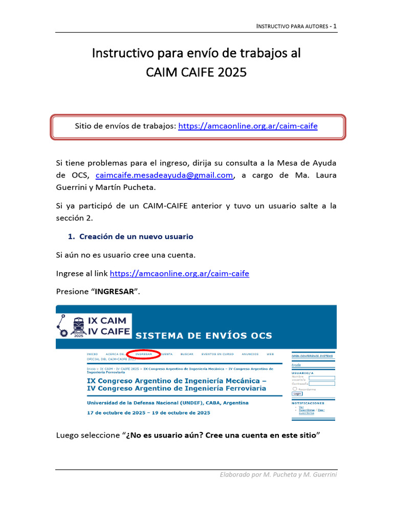 Instructivo OCS Autores CAIM-CAIFE2025 | PDF | Software | Informática