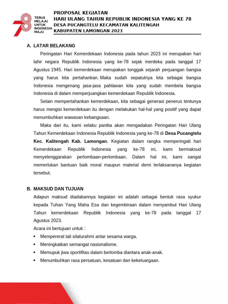 Proposal HUT RI ke-78 Desa Pucangtelu | PDF