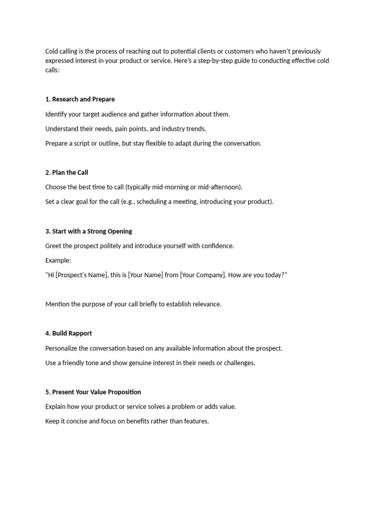 Cold Calling Practice | PDF