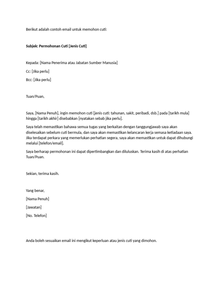 Contoh Surat Mohon Cuti | PDF