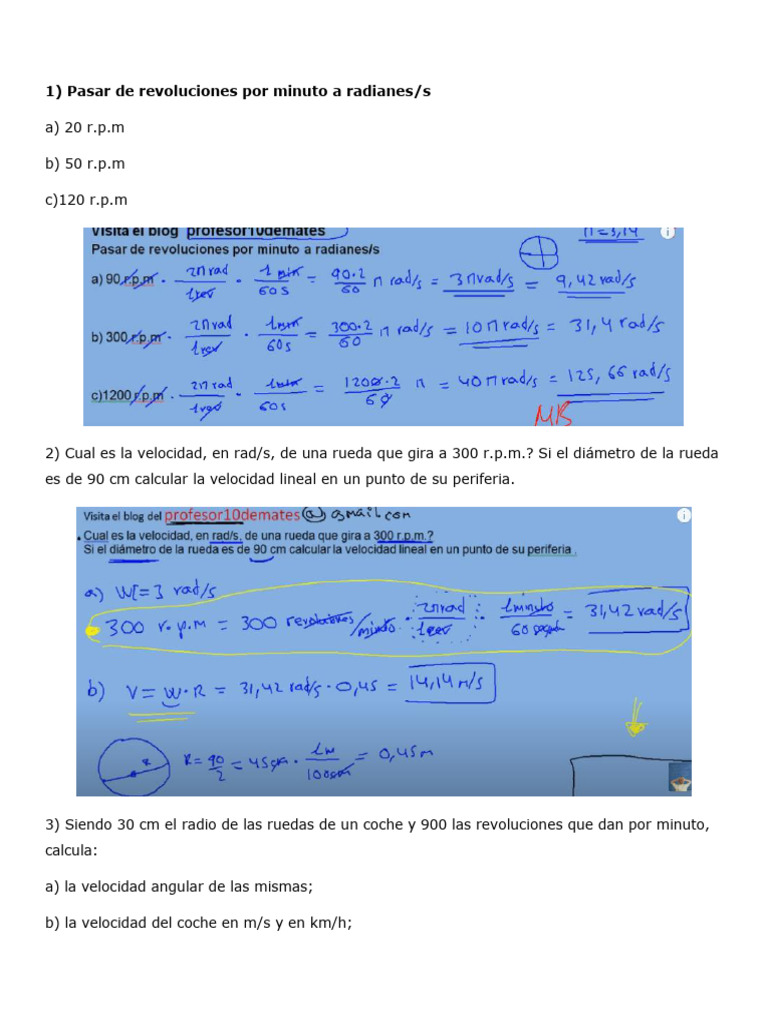 Movimiento Circular Uniforme Ejercicios. | PDF