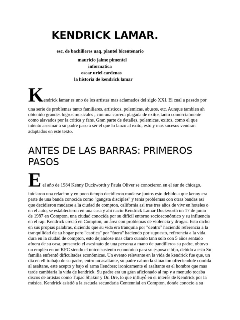 kendrick lamar | PDF | Drake (músico) | Musica Popular
