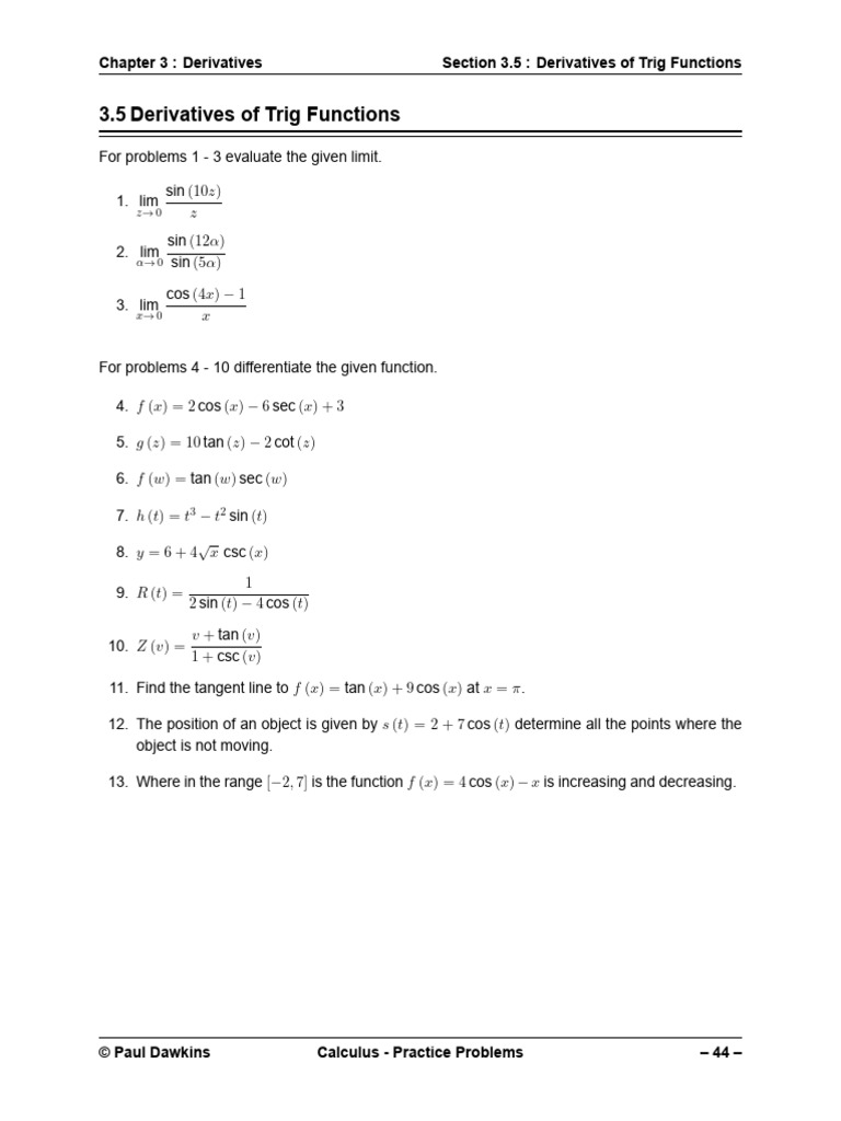 Practice Problems_2 | PDF | Trigonometric Functions | Derivative