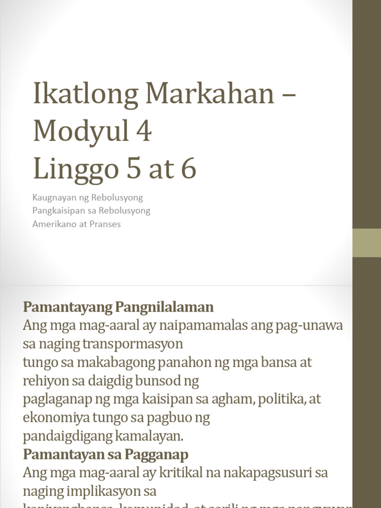 Rebolusyong Kaisipan Ikatlong Markahan Modyul 4 | PDF