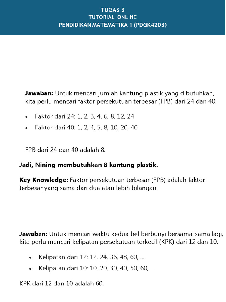 Tugas 3 PDGK4203 Pendidikan Matematika 1 | PDF