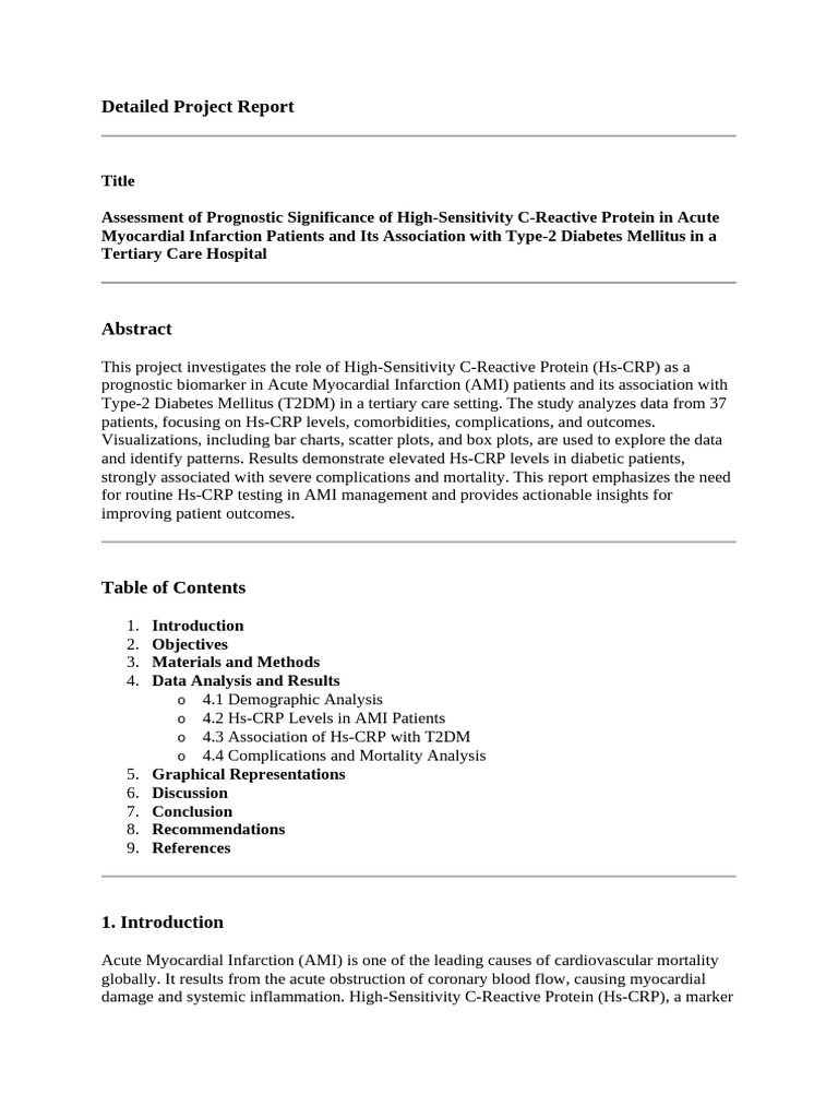 Detailed Project Report | PDF | C Reactive Protein | Myocardial Infarction