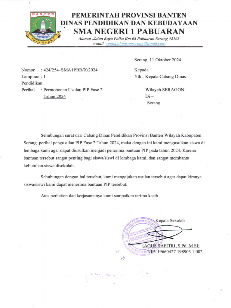 SURAT PENGAJUAN PIP FASE 2 | PDF