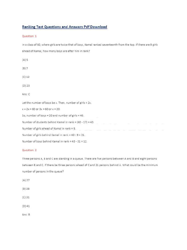 Ranking Test Questions Answers | PDF