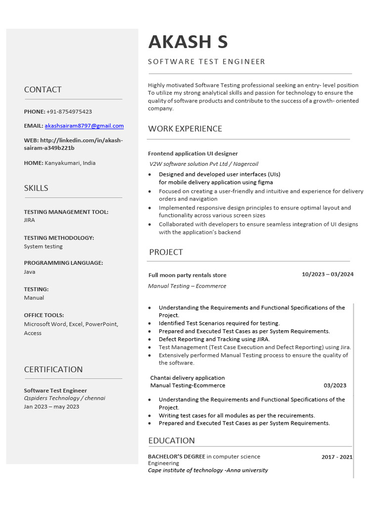 akash resume intern | PDF | Software | Application Software