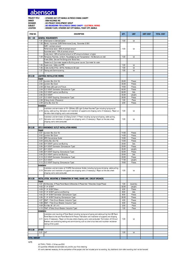 Citadines Boq - Electrical Works 06-27-24 | PDF | Wire | Electromagnetism