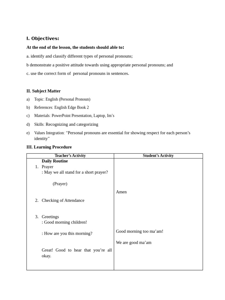 Understanding Personal Pronouns in English | PDF | Classroom Management ...