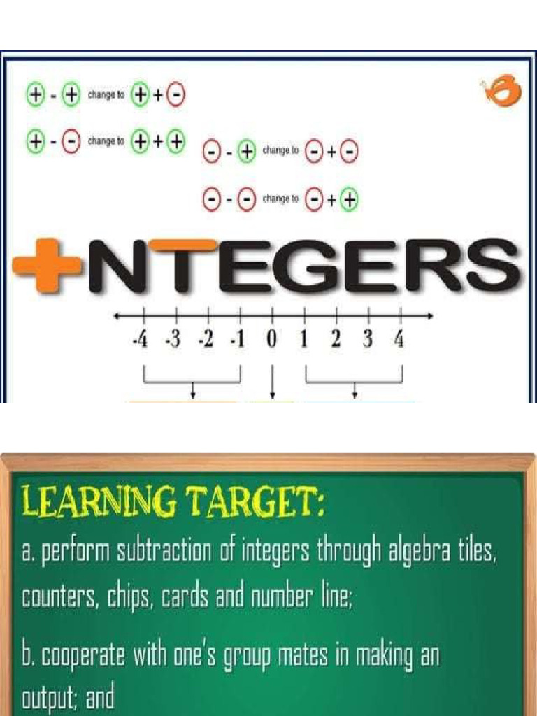 Subtraction of Integers | PDF