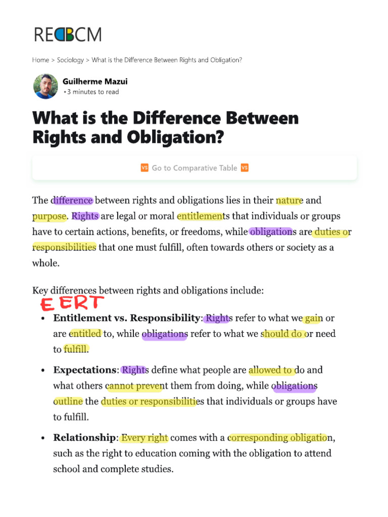 What Is The Difference Between Rights and Obligations | PDF