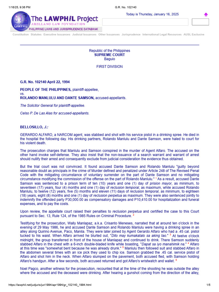 435. G.R. No. 102140 People v. Manlulu, 231 SCRA 701 (1994) | PDF ...