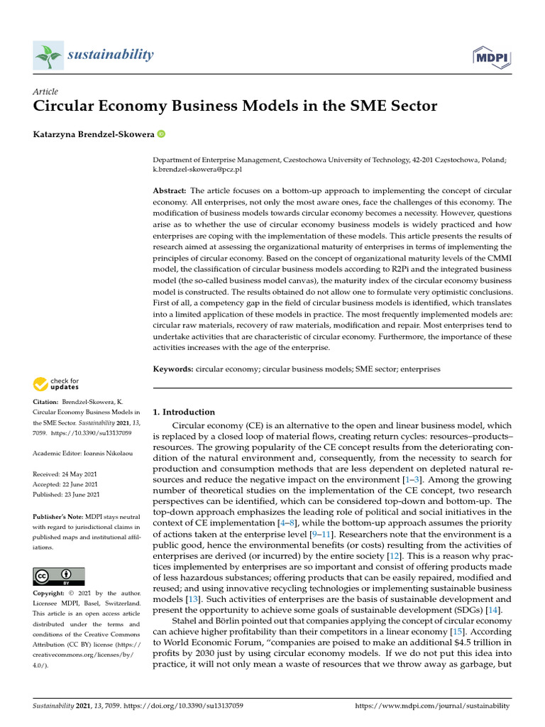 Circular Economy Business Models in The SME Sector | PDF | Life Cycle ...