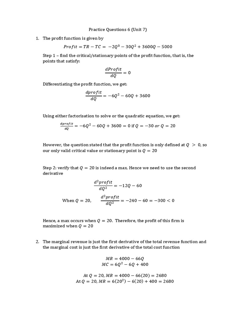 Practice Questions 6 (Unit 7) Solutions | PDF