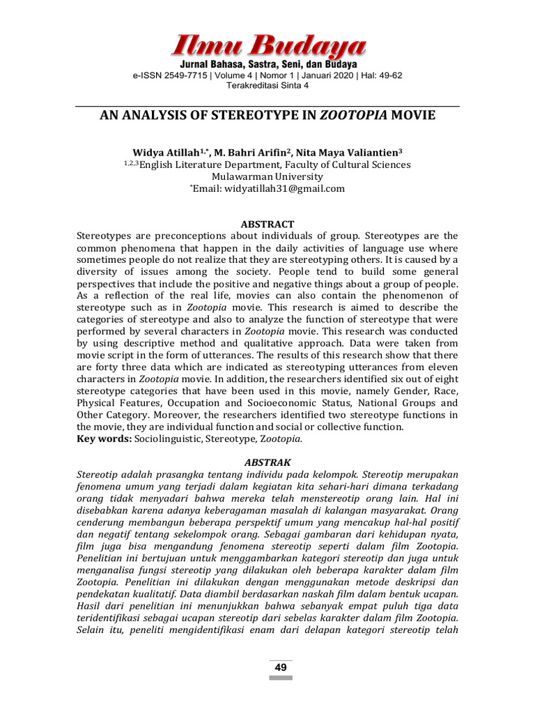 An Analysis of Stereotype in Zootopia Movie | PDF | Stereotypes | Race ...