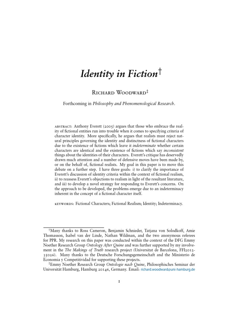 Exploring Identity in Fiction | PDF | Epistemology | Metaphysics