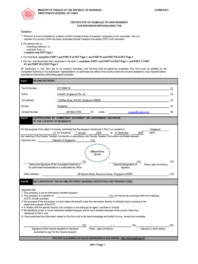 Form DGT 2025 | PDF | Taxes | Double Taxation