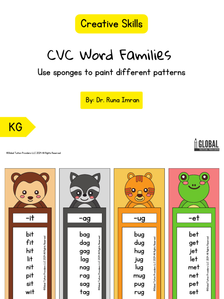 CVC Word Families - Literacy Skills - KG Grade 1 | PDF