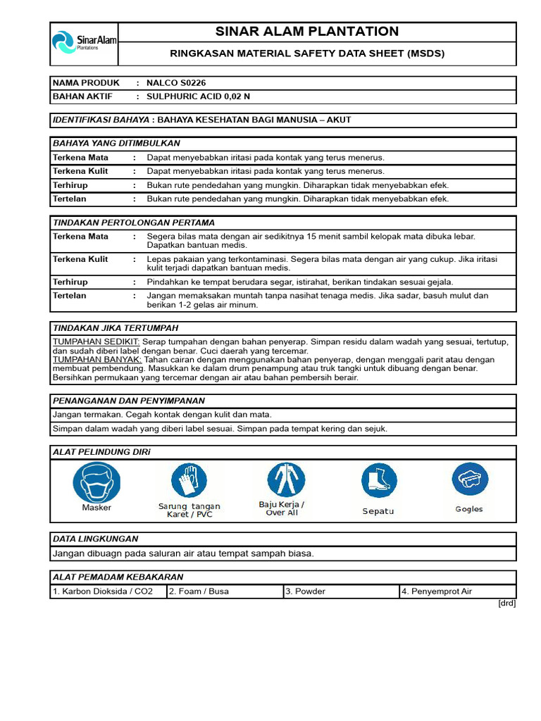 MSDS NALCO S0226: Bahaya & Penanganan | PDF