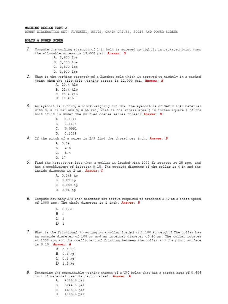 Bolt Strength and Flywheel Calculations | PDF | Belt (Mechanical) | Screw