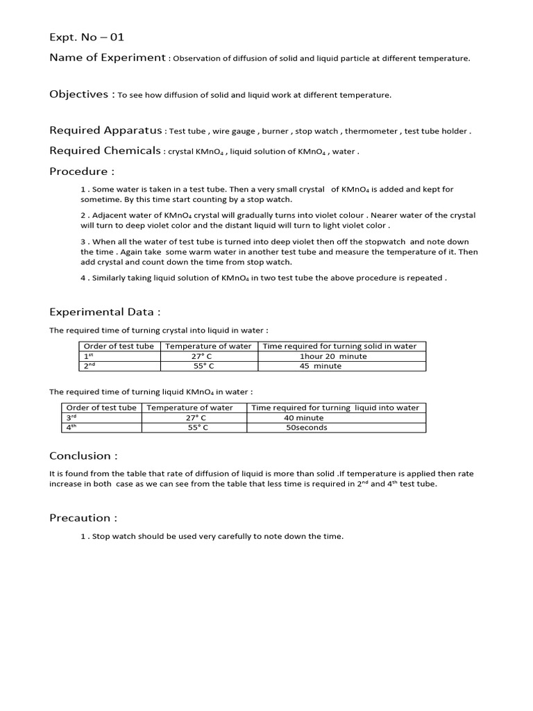 SSC Exp-1 (Diffusion) | PDF