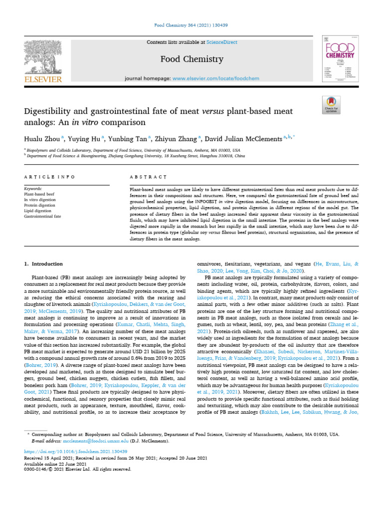Artículo - Digestibility and Gastrointestinal Fate of Meat Versus Plant ...