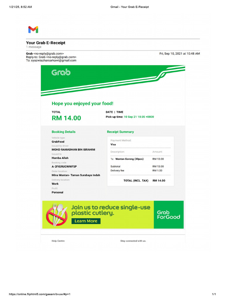 Gmail - Your Grab E-Receipt | PDF