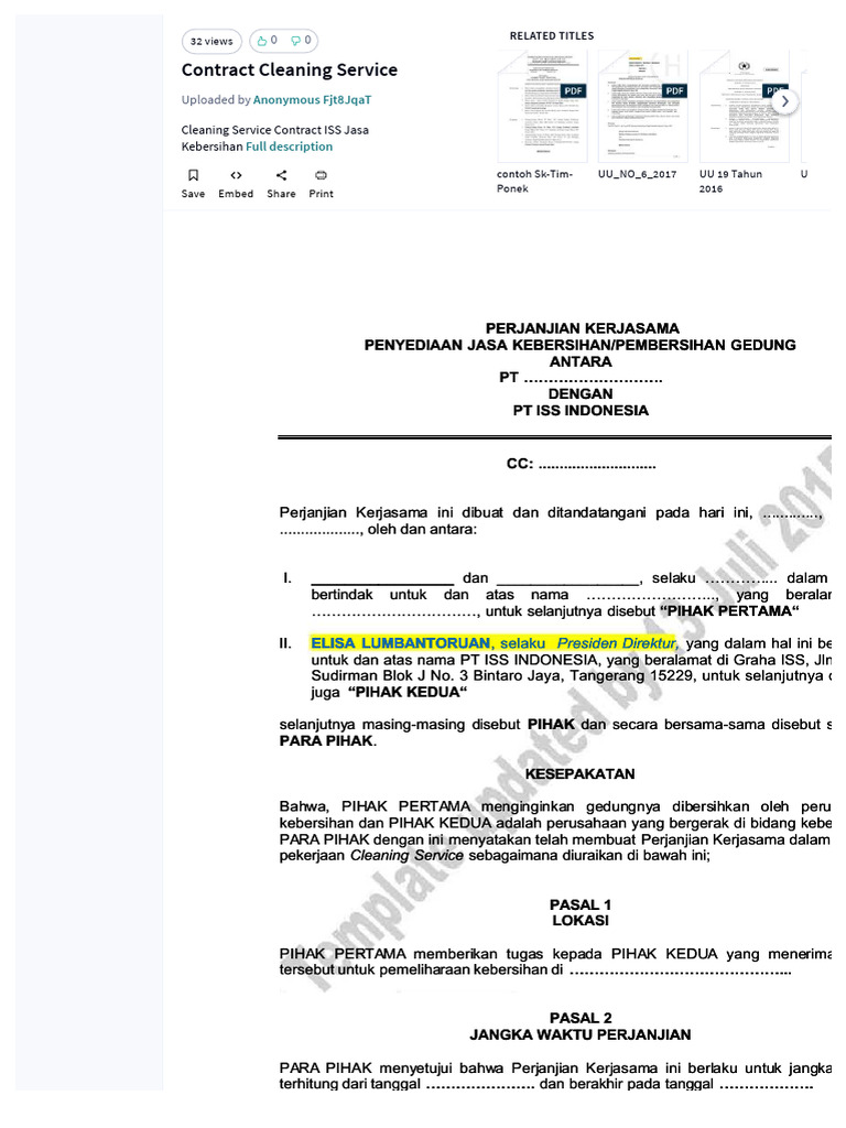 Draft kontrak CS | PDF