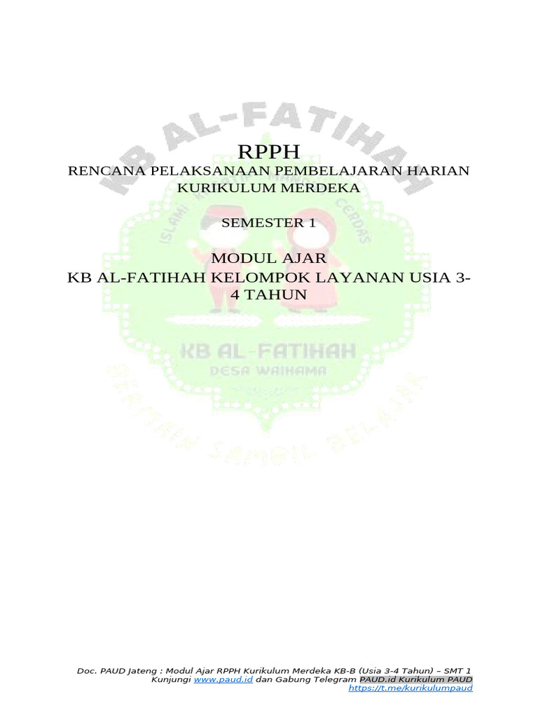 Modul Ajar RPPH KB B 3 4 Tahun Kurikulum Merdeka Smt1 | PDF