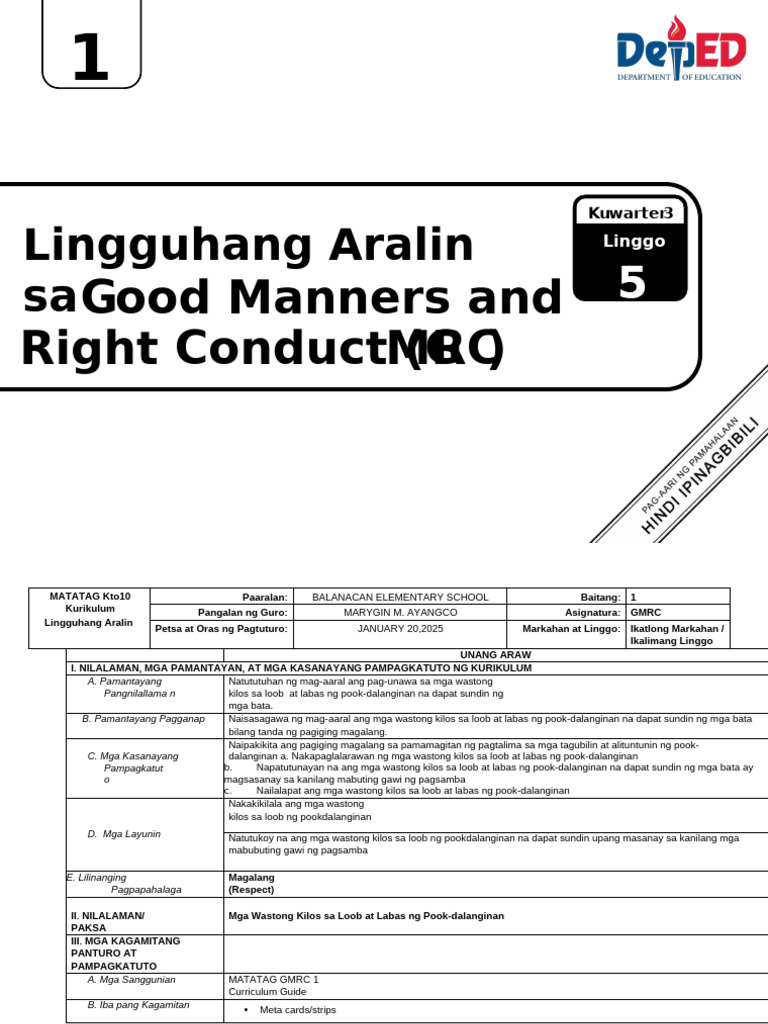 LE_GMRC 1_Q3_Week5_D1 | PDF