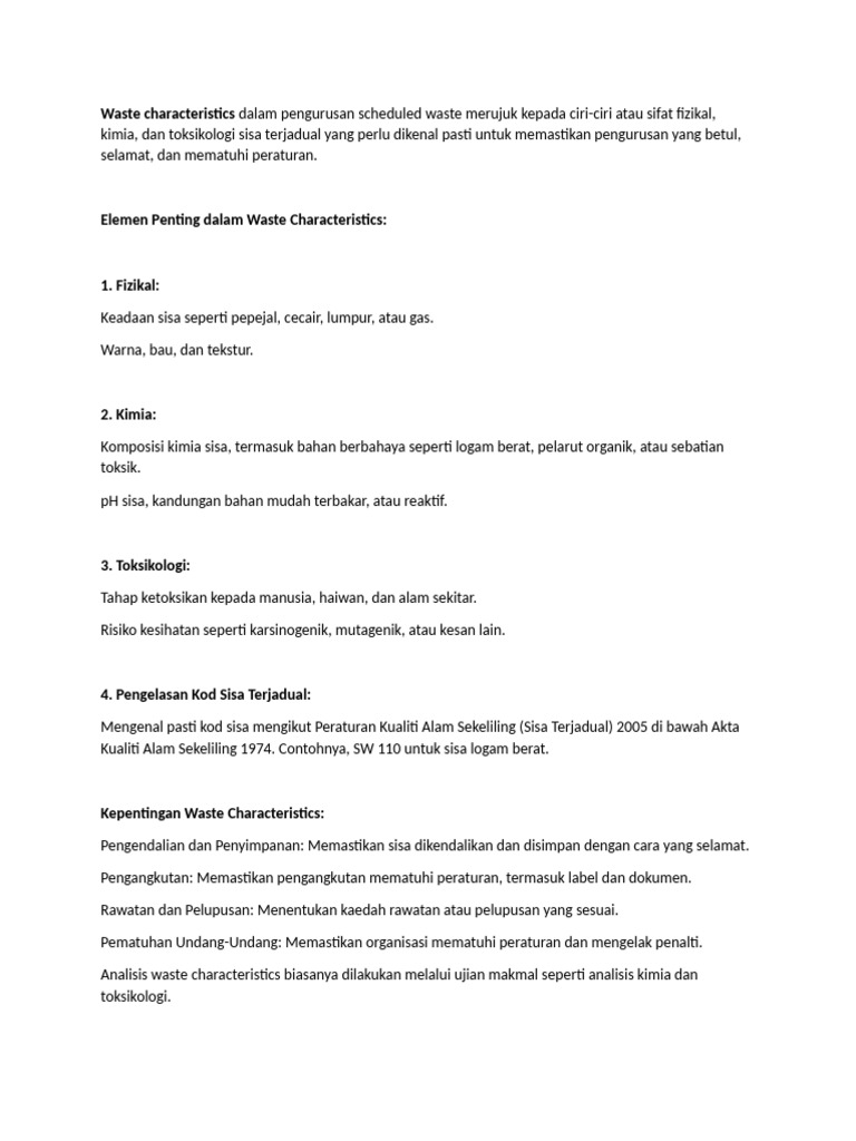 Waste Characteristics Dalam Pengurusan Scheduled Waste | PDF