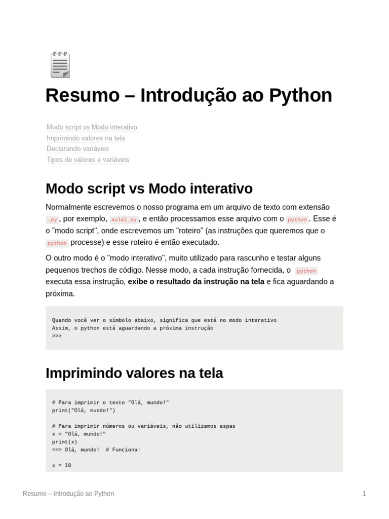 Resumo Introducao Ao Python | PDF | Python (linguagem de programação ...